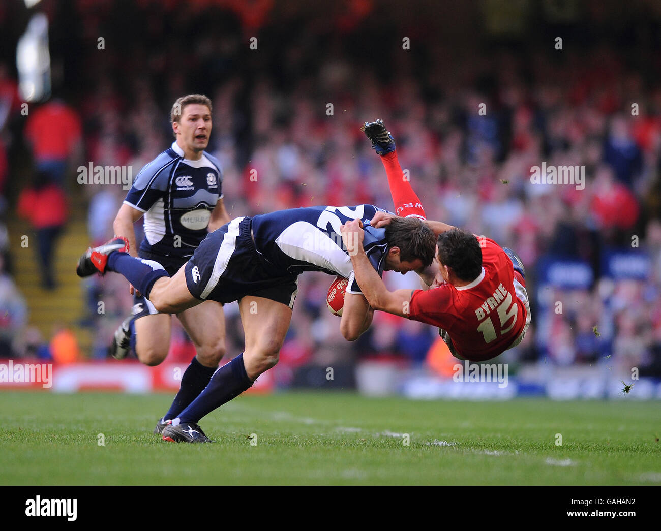 Wales lee byrne tackles scotlands simon danielli hi-res stock ...