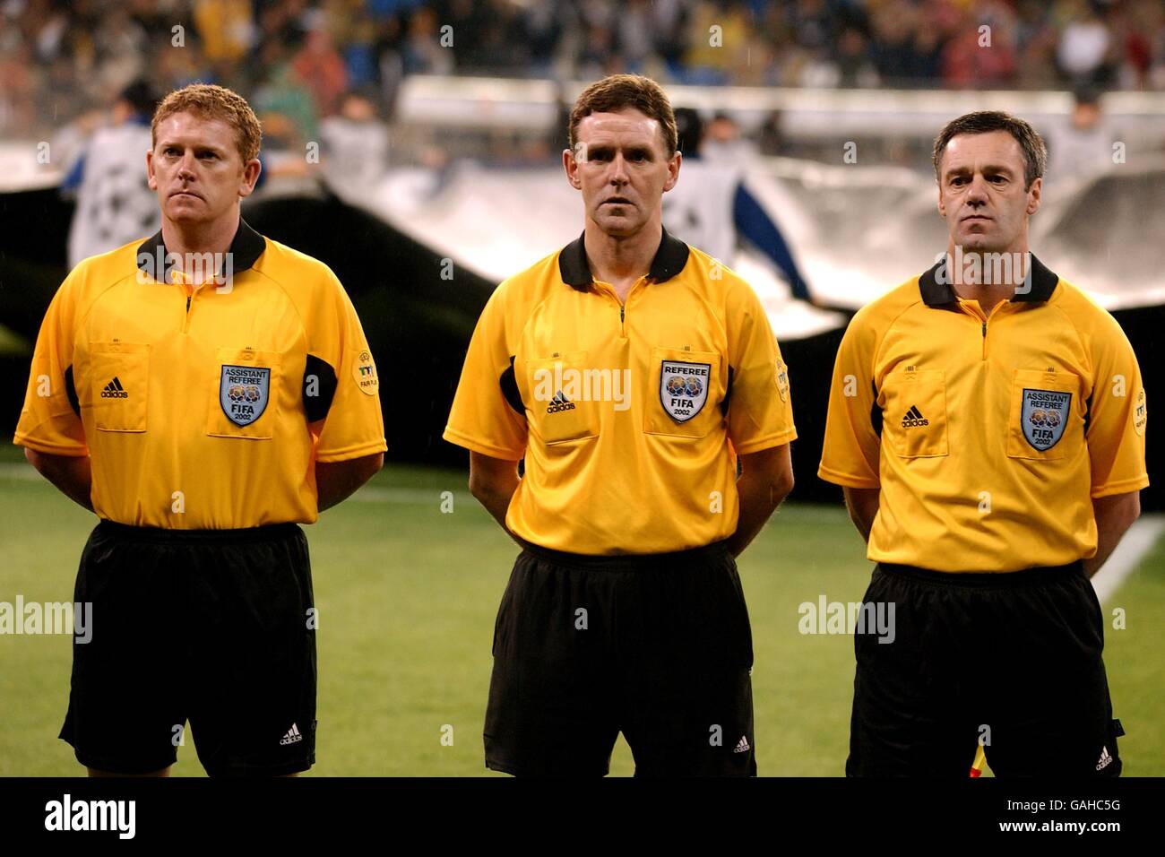 Referee Hugh Dallas (c) with his assistants Wilson Irvine and David ...