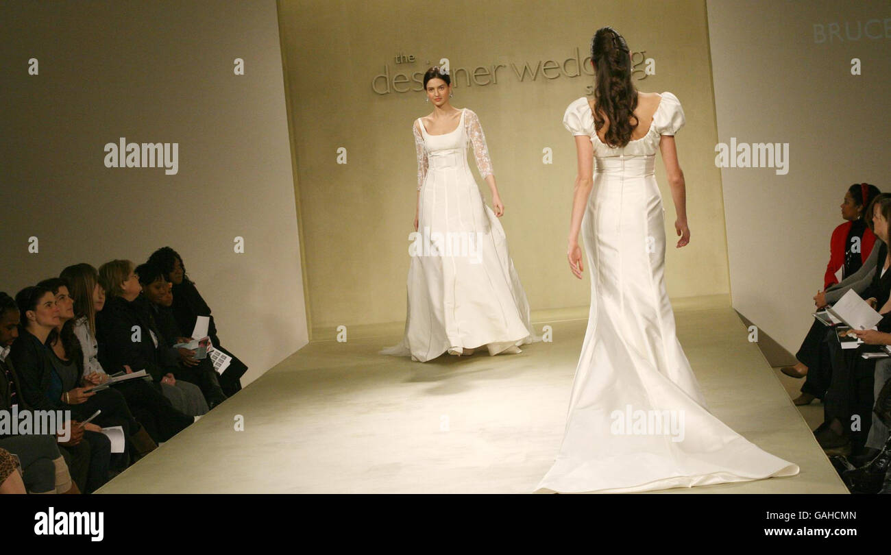 Models wearing Bruce Oldfield wedding dresses on the runway at the ...