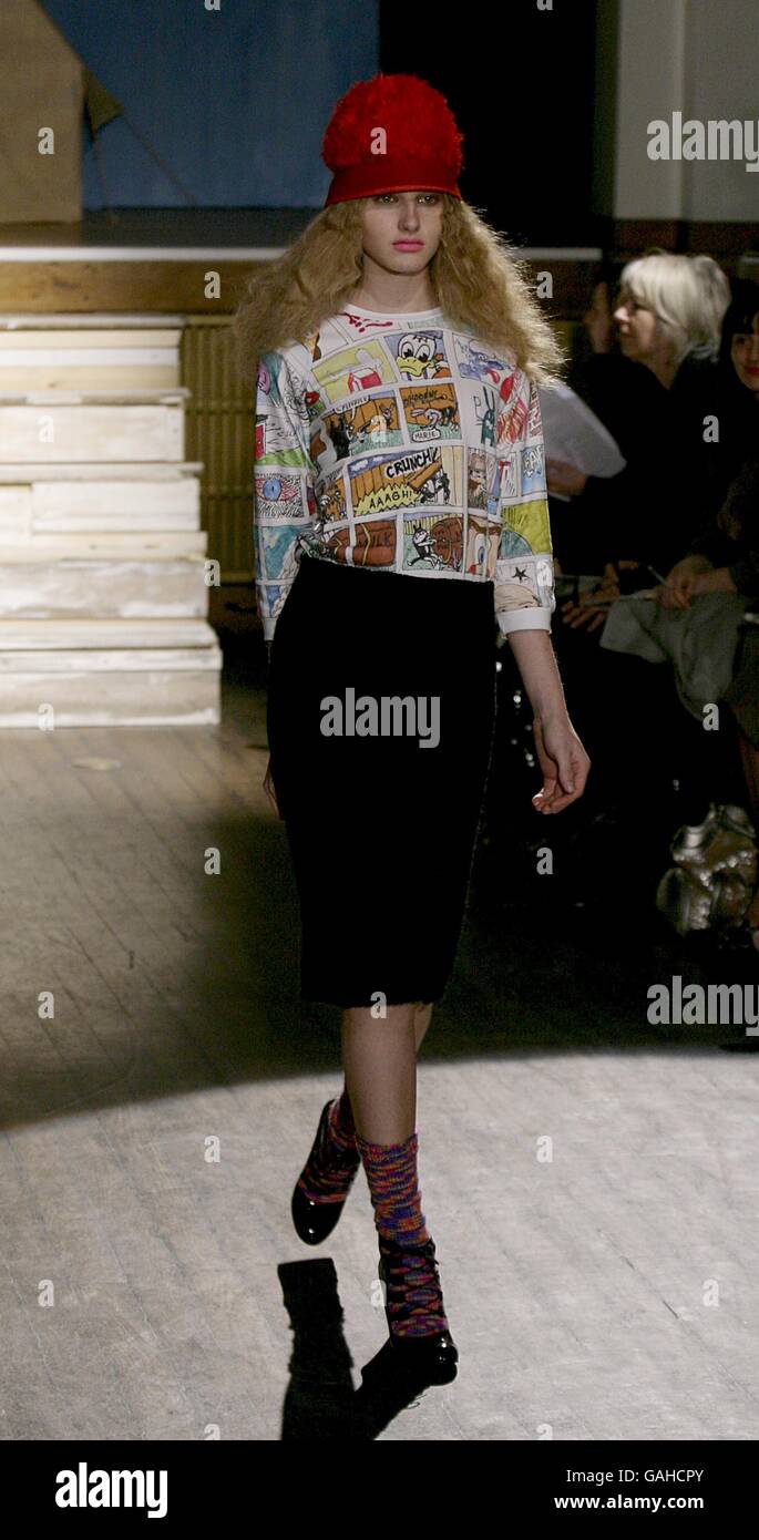 A model wears a creation by designer Peter Jensen, during London ...