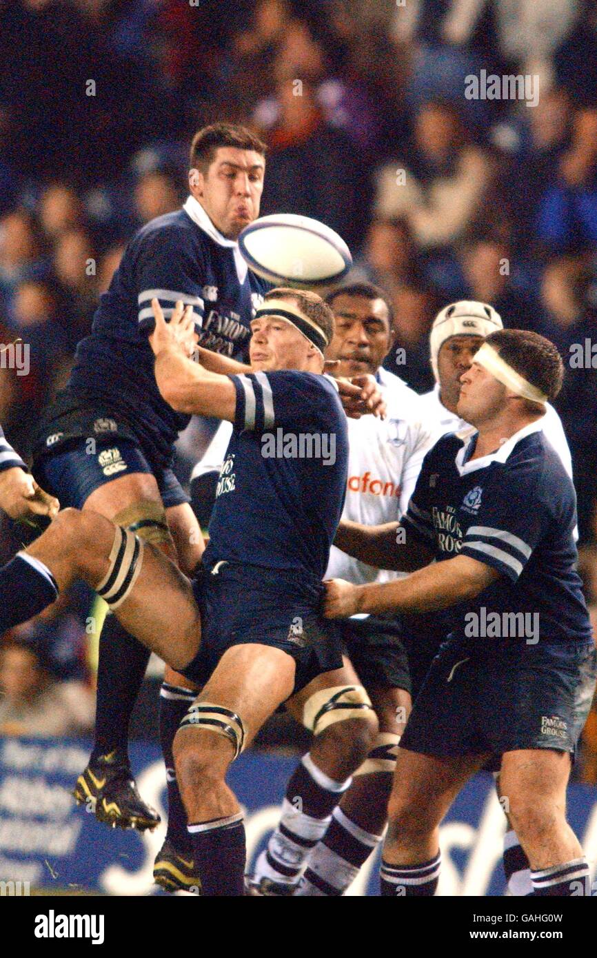 (L-R) Scotland's Nathan Hines, Stuart Grimes and Bruce Douglas ...