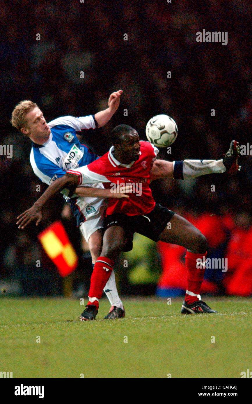 Blackburn Rovers' Damien Duff tackles Rotherham United's Marvin Bryan ...