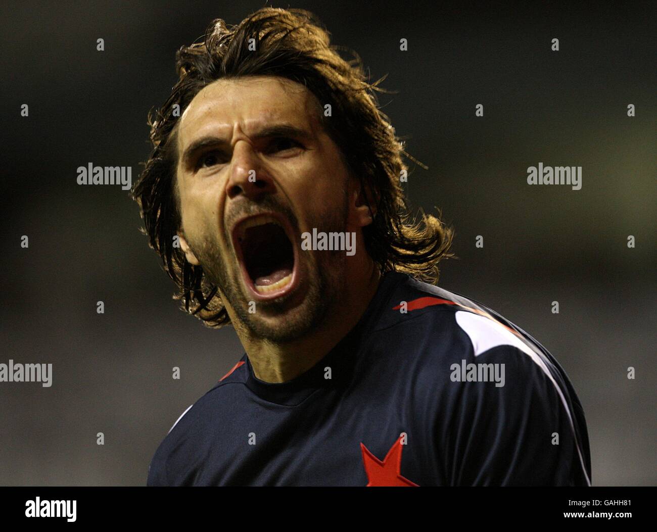 Slavia Prague's Matej Krajcik celebrates scoring the equalising goal of ...