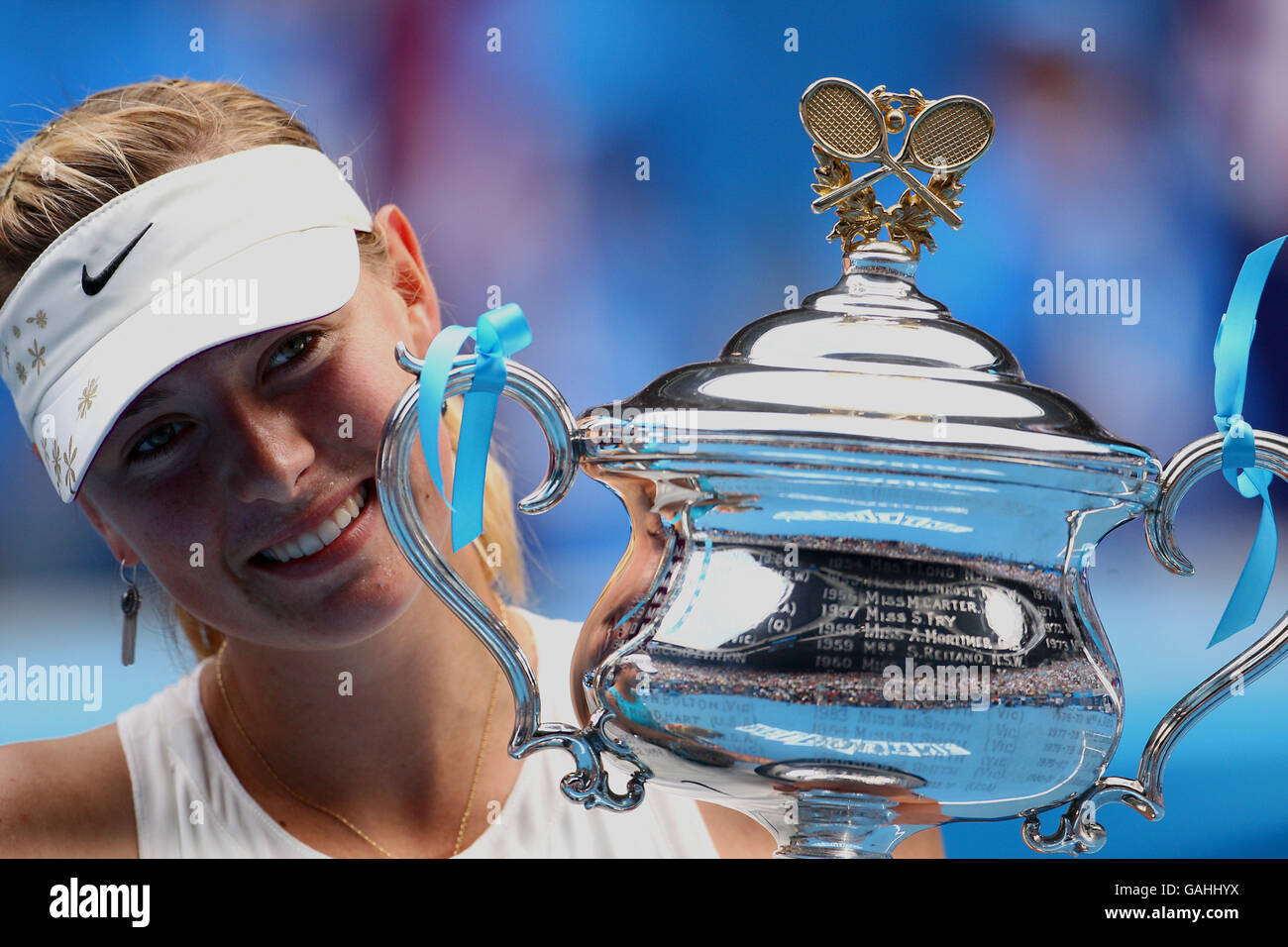 Maria Sharapova celebrates during the womens final against Ana Ivanovic ...