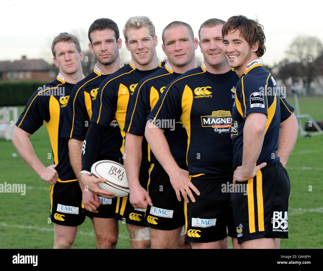 (L-R) London Wasps' England players Tom Rees, Joe Worsley, James ...