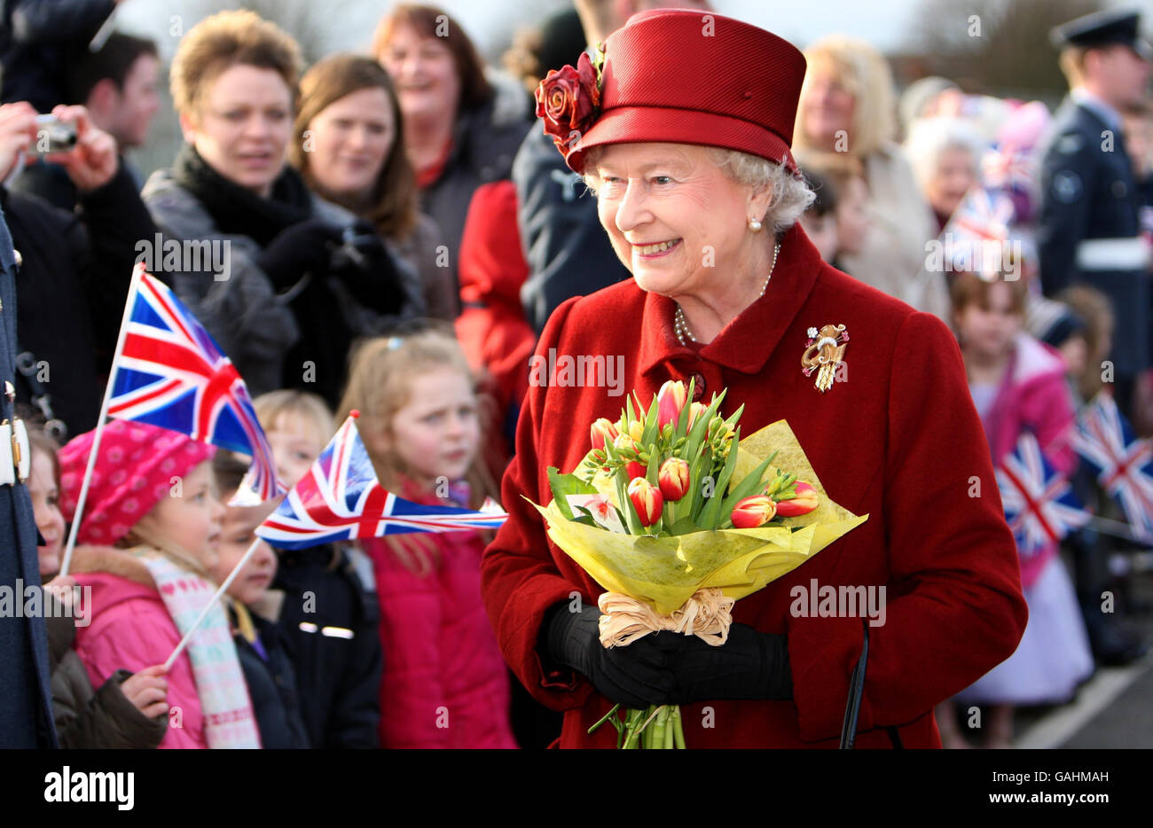 Britain's Queen Elizabeth II during a visit to RAF Marham, Norfolk ...