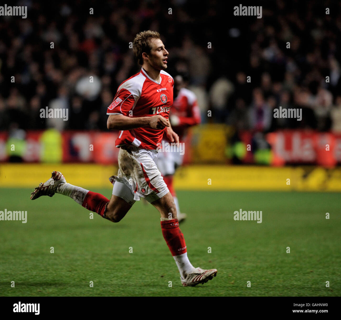Charlton Athletic's Luke Varney celebrates his second goal Stock Photo ...