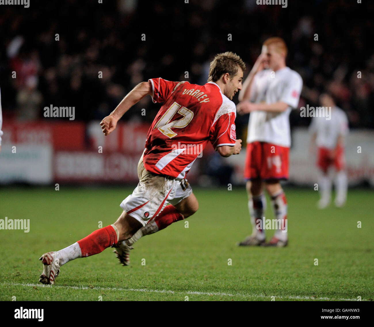 Charlton Athletic's Luke Varney celebrates his second goal Stock Photo ...