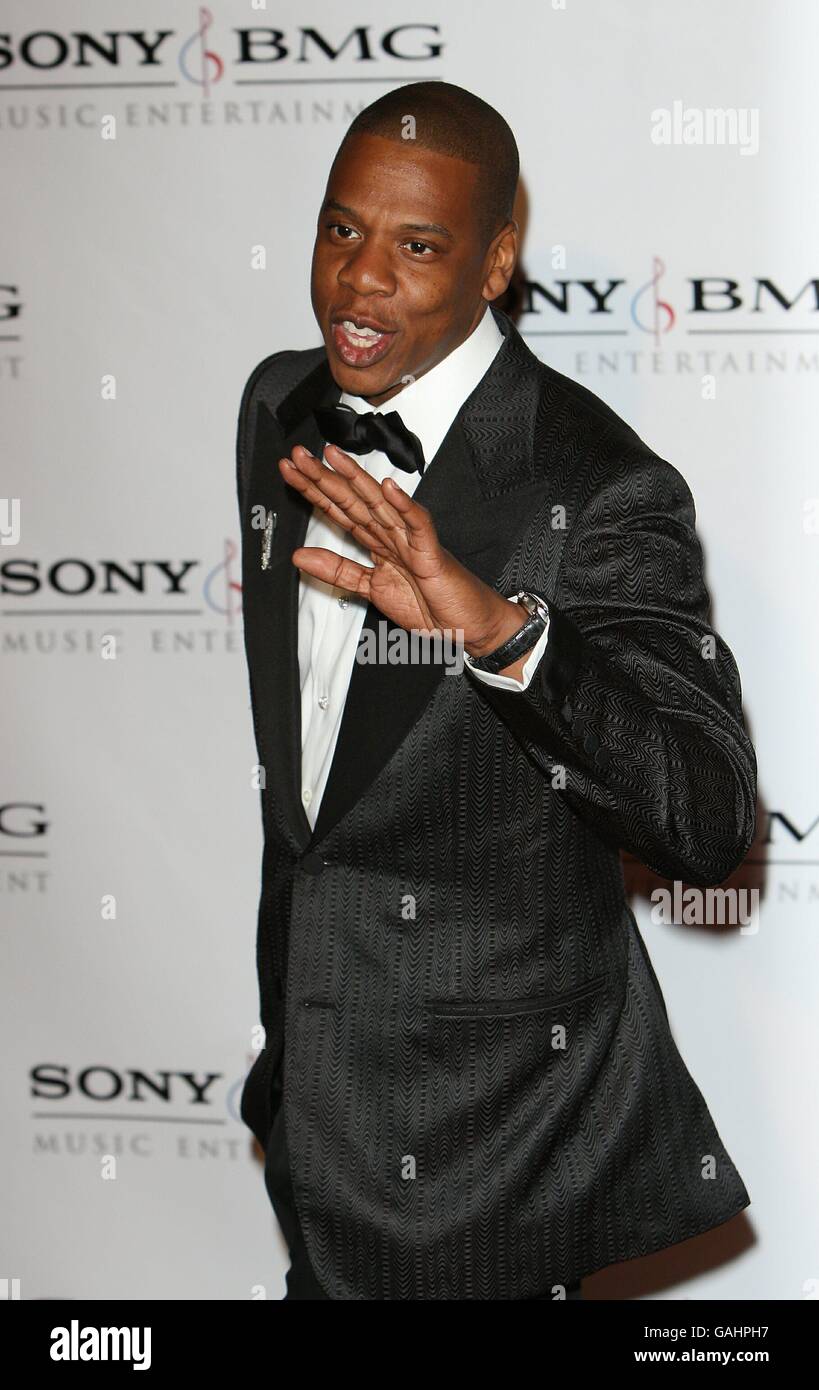 Jay Z arrives at the Sony BMG Grammy party at the Beverly Hills Hotel ...