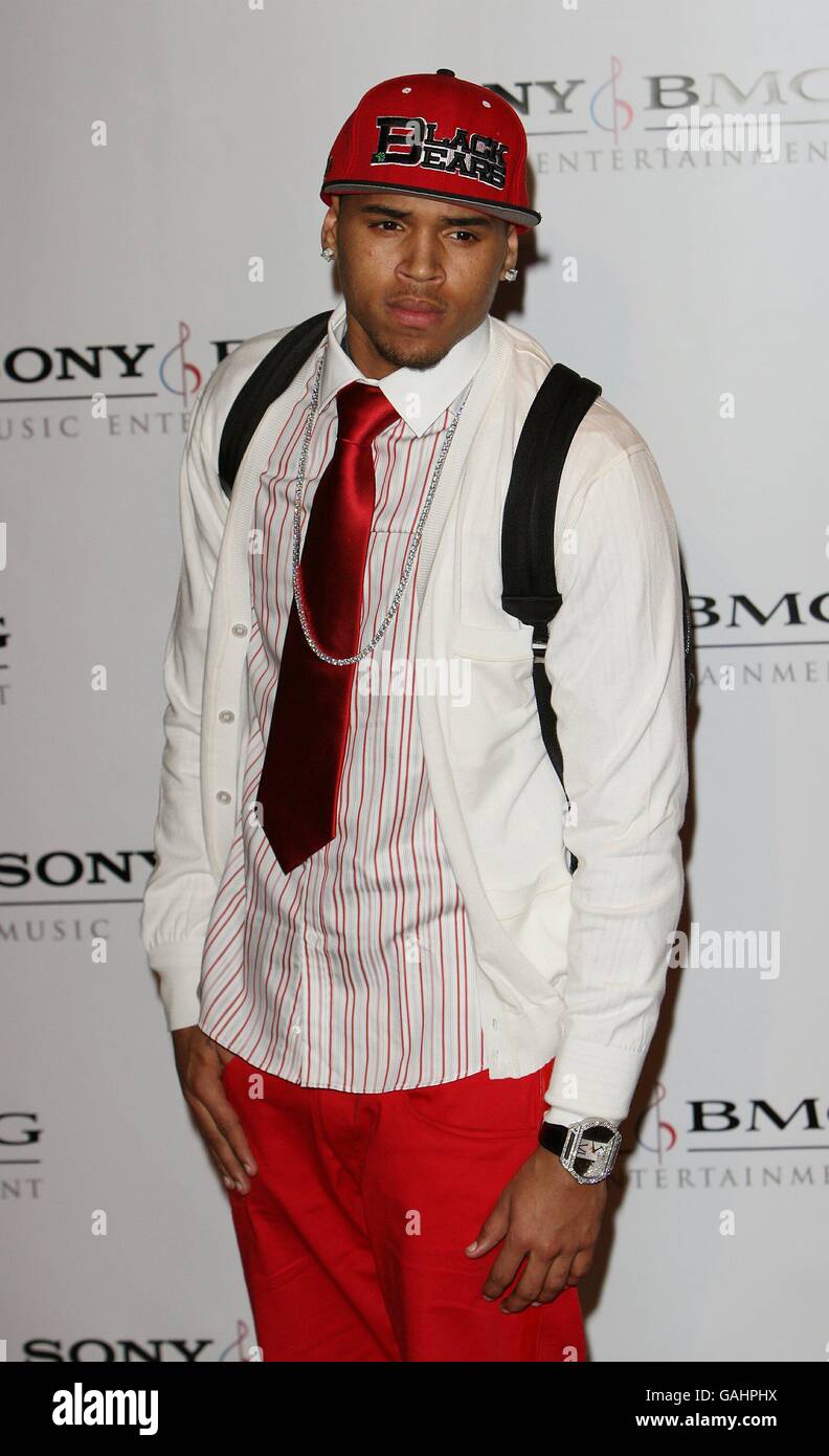 Chris Brown arrives at the Sony BMG Grammy party at the Beverly Hills ...