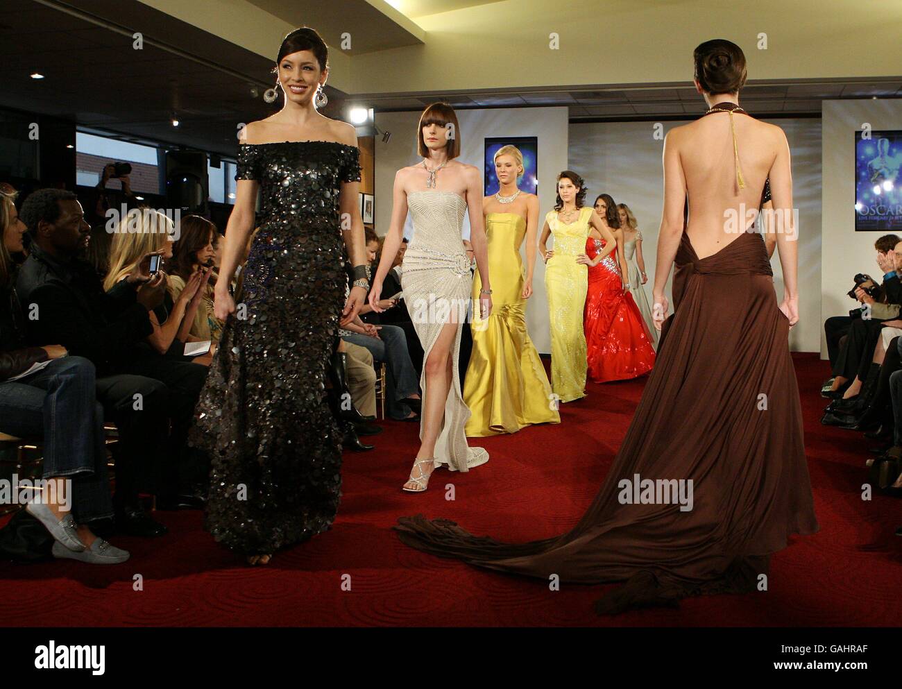 Models are seen during a preview of dresses that may be seen at this ...