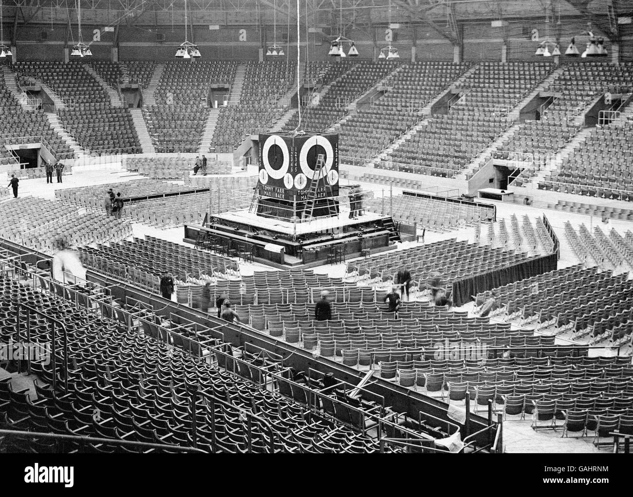 The interior of Harringay Stadium, showing the seating for the boxing ...