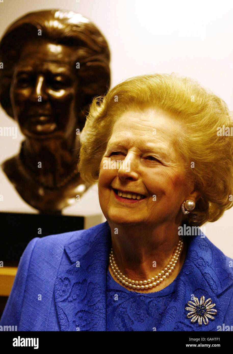 Lady Thatcher at the unveiling of a new statue of herself at the ...