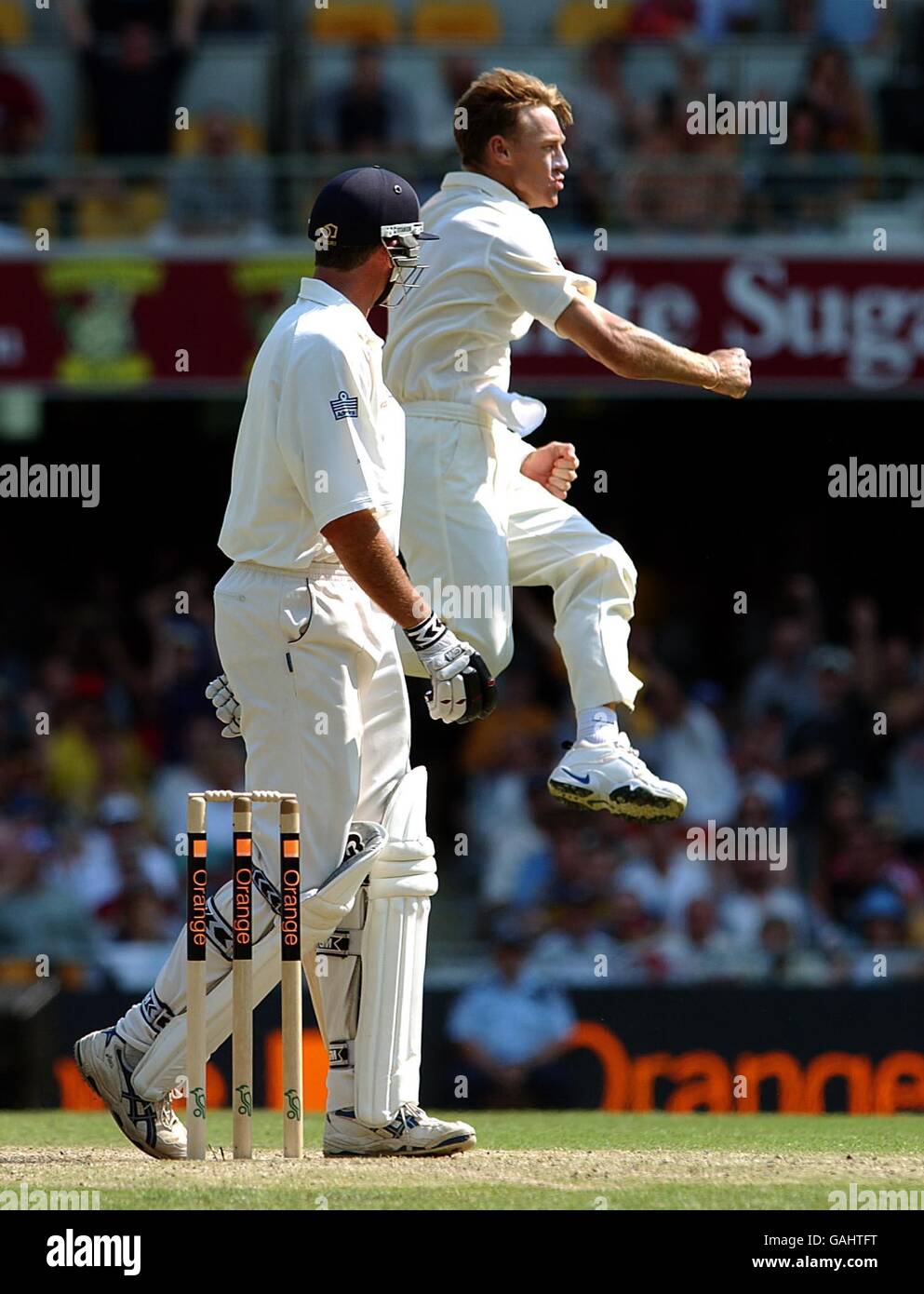 Australia's Andy Bichel celebrates his wicket of England's Andrew ...