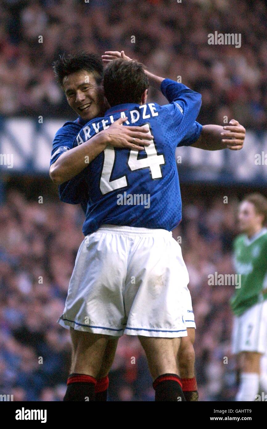 Rangers' Michael Mols congratulaes Shota Arveladze after he scored the ...