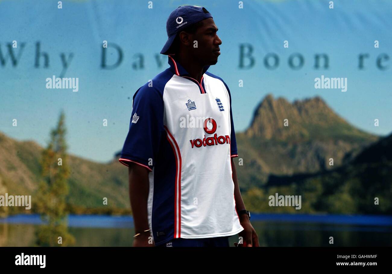 Englands alex tudor in front of a billboard advertising tasmania hi-res ...