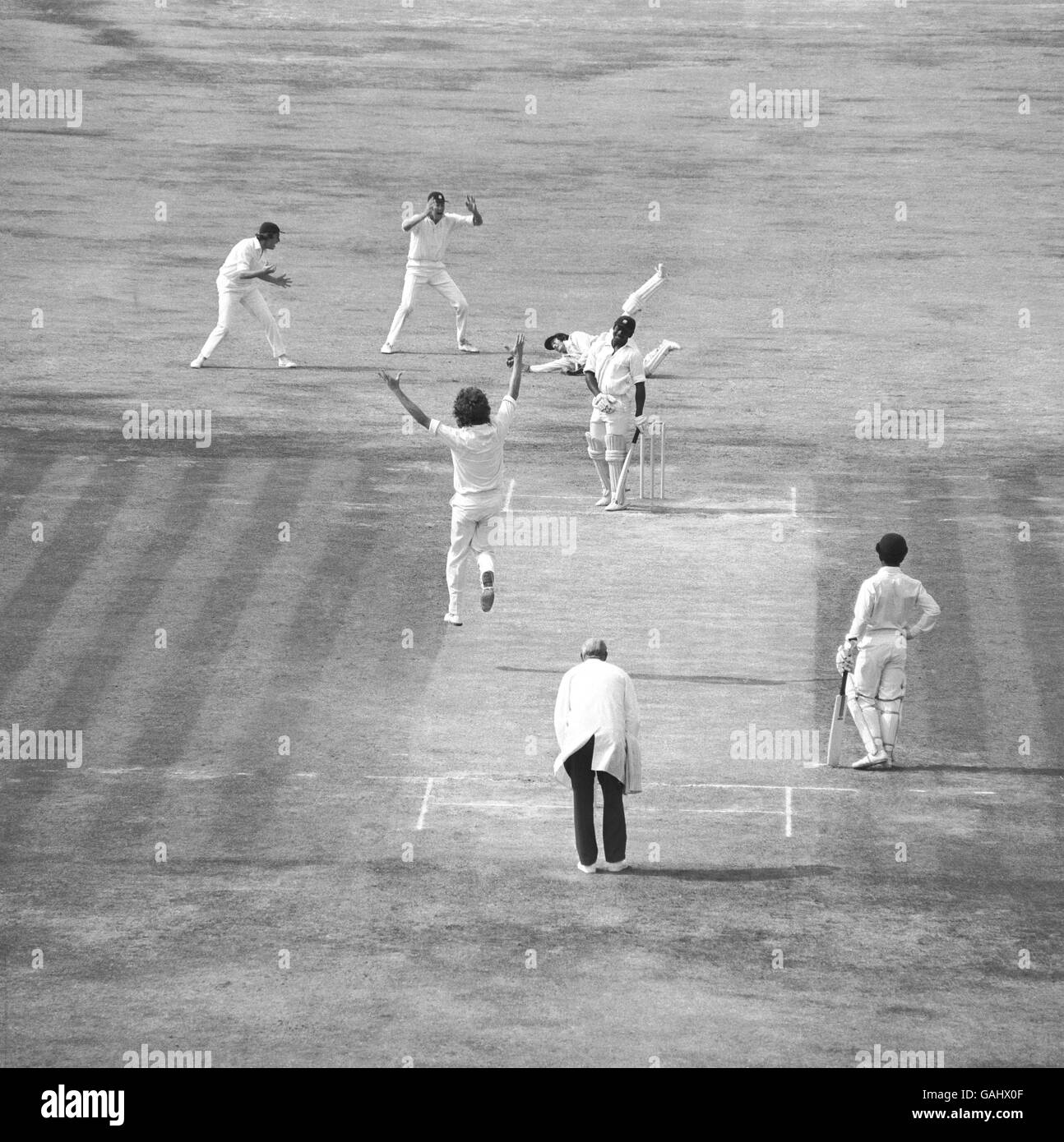 West Indies' Gordon Greenidge (second r) is not out as England ...