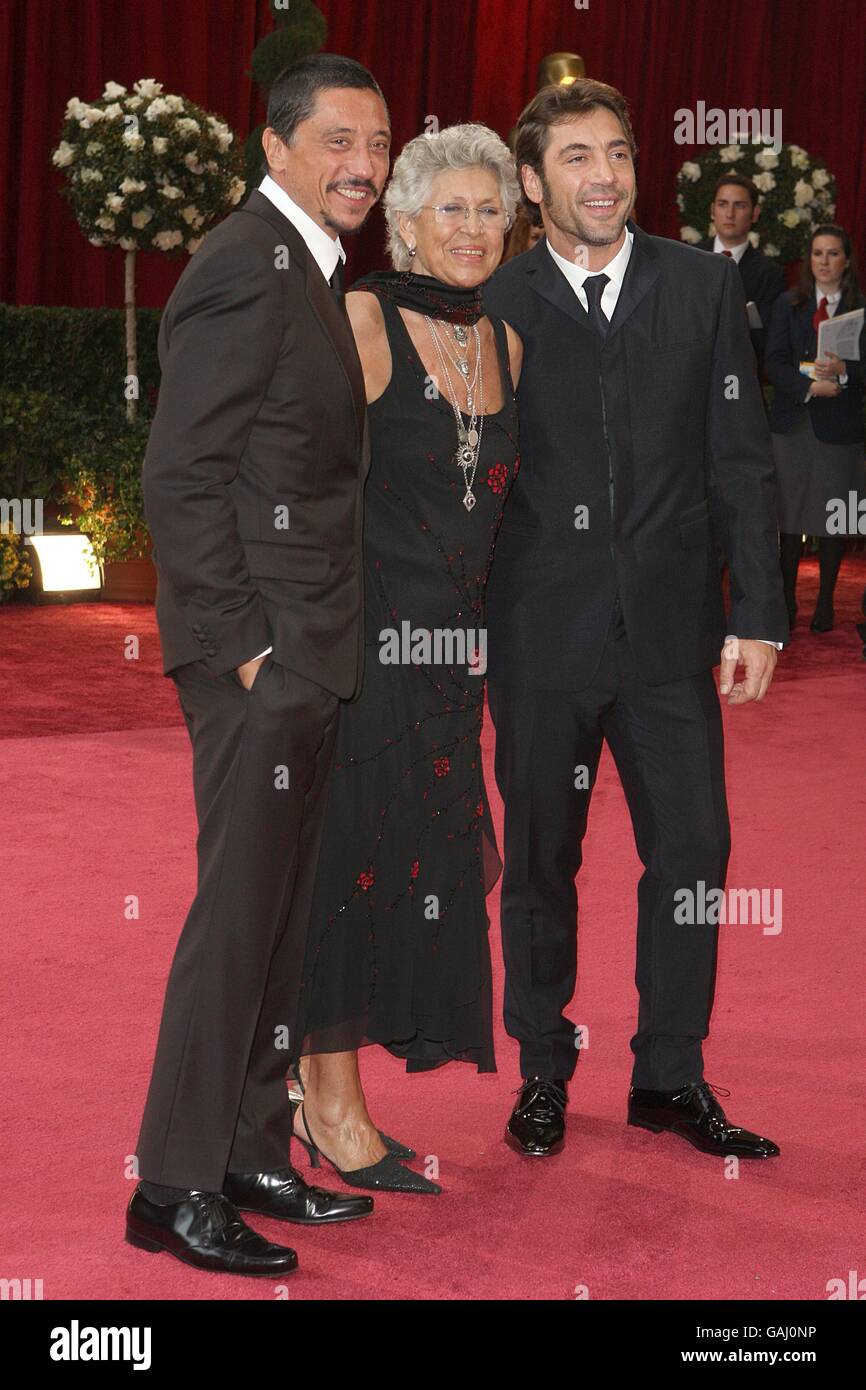Javier Bardem (r) and his mother Pilar Bardem arrive for the 80th ...