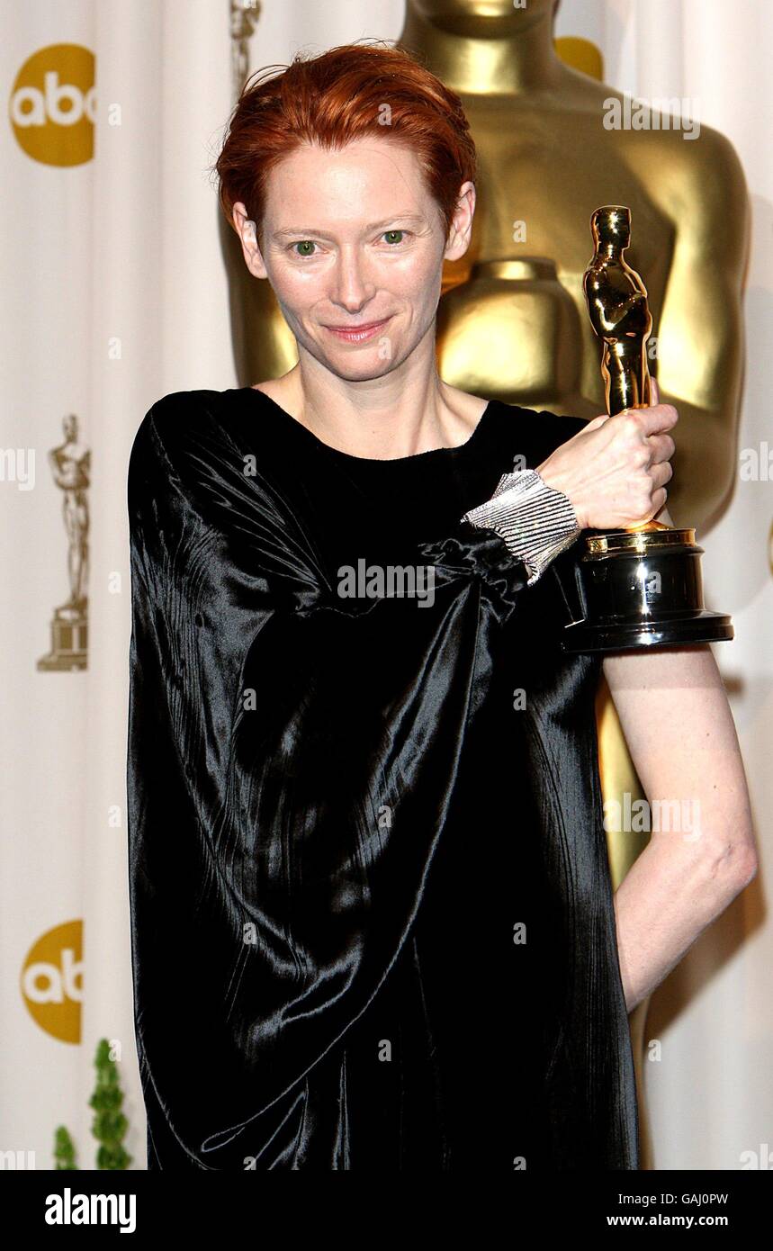 Tilda Swinton with the award for Actress in a Supporting Role received ...