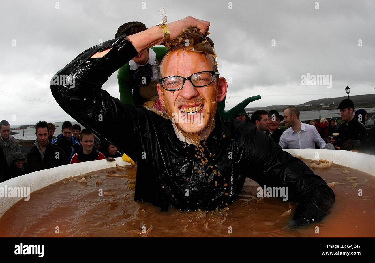 Father Ted fan Peran Odges sitting in a giant cup of tea after Mrs ...
