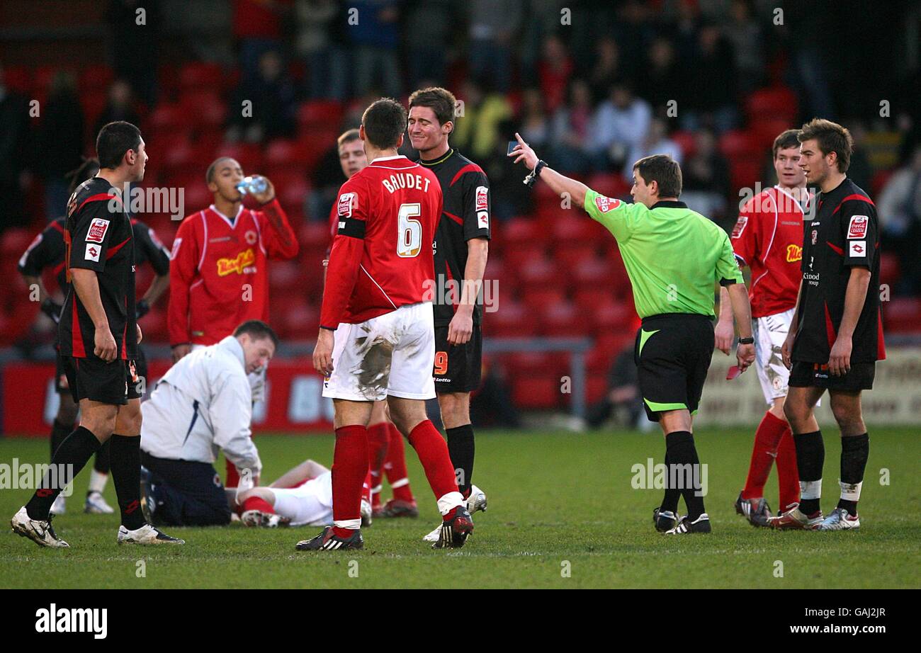 Swindon towns billy paynter is dismissed by referee karl evans hi-res ...