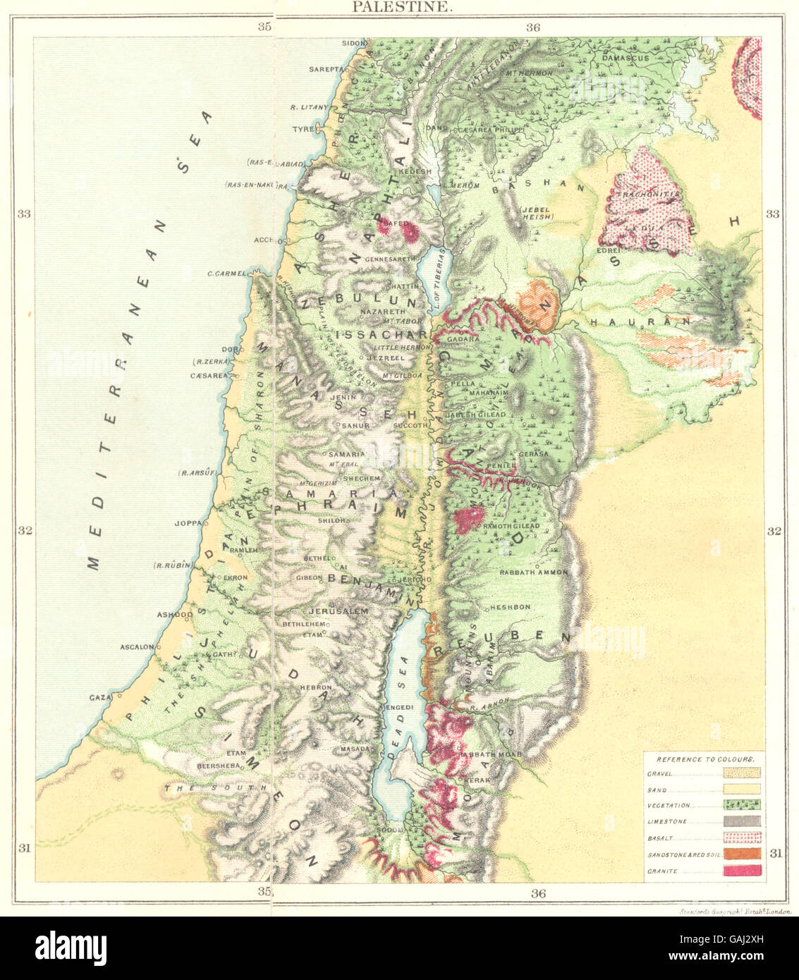 ISRAEL: Palestine geological, 1883 antique map Stock Photo - Alamy