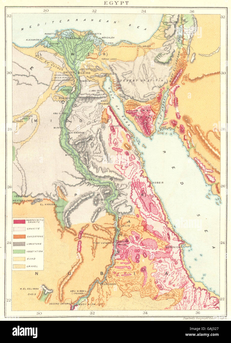 EGYPT: Egypt geological, 1883 antique map Stock Photo - Alamy