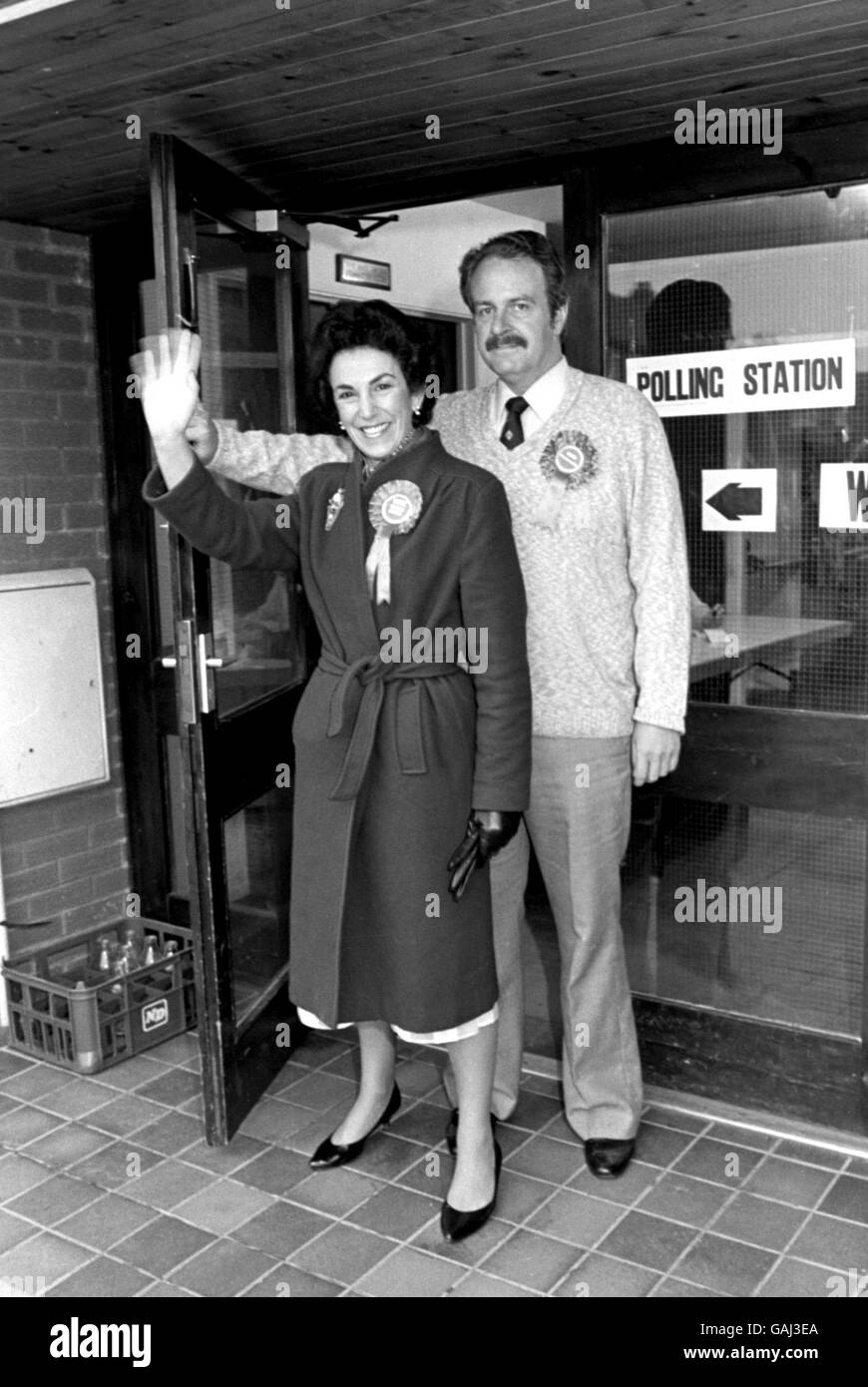 Edwina Currie and husband Ray wave to the media outside the polling ...