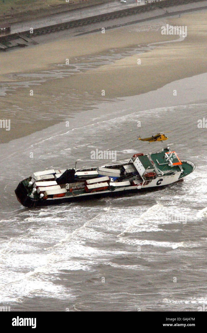 Aerial view of the cargo ship Riverdance which has run aground at ...