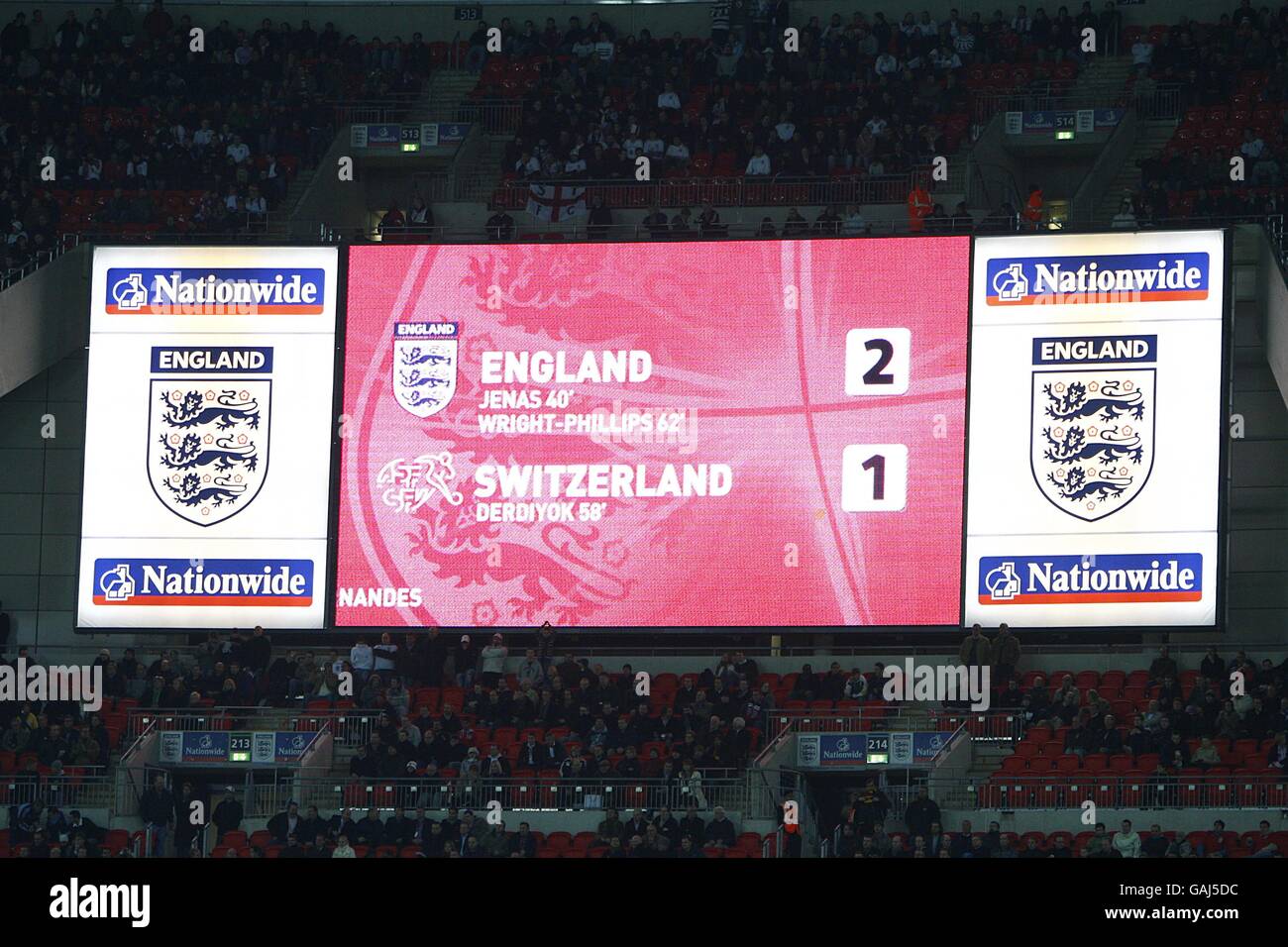 The scoreboard showing the final score of 2-1 to England Stock Photo ...