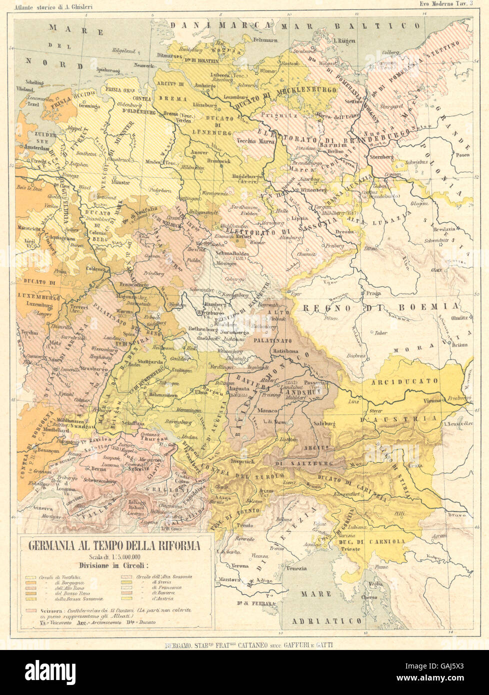 GERMANY: Germania al Tempo della Riforma, 1889 antique map Stock Photo ...