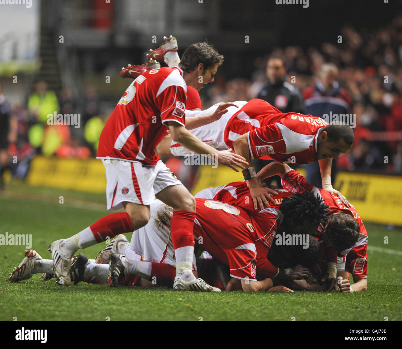 Charlton Athletic's Luke Varney celebrates scoring his second goal of ...