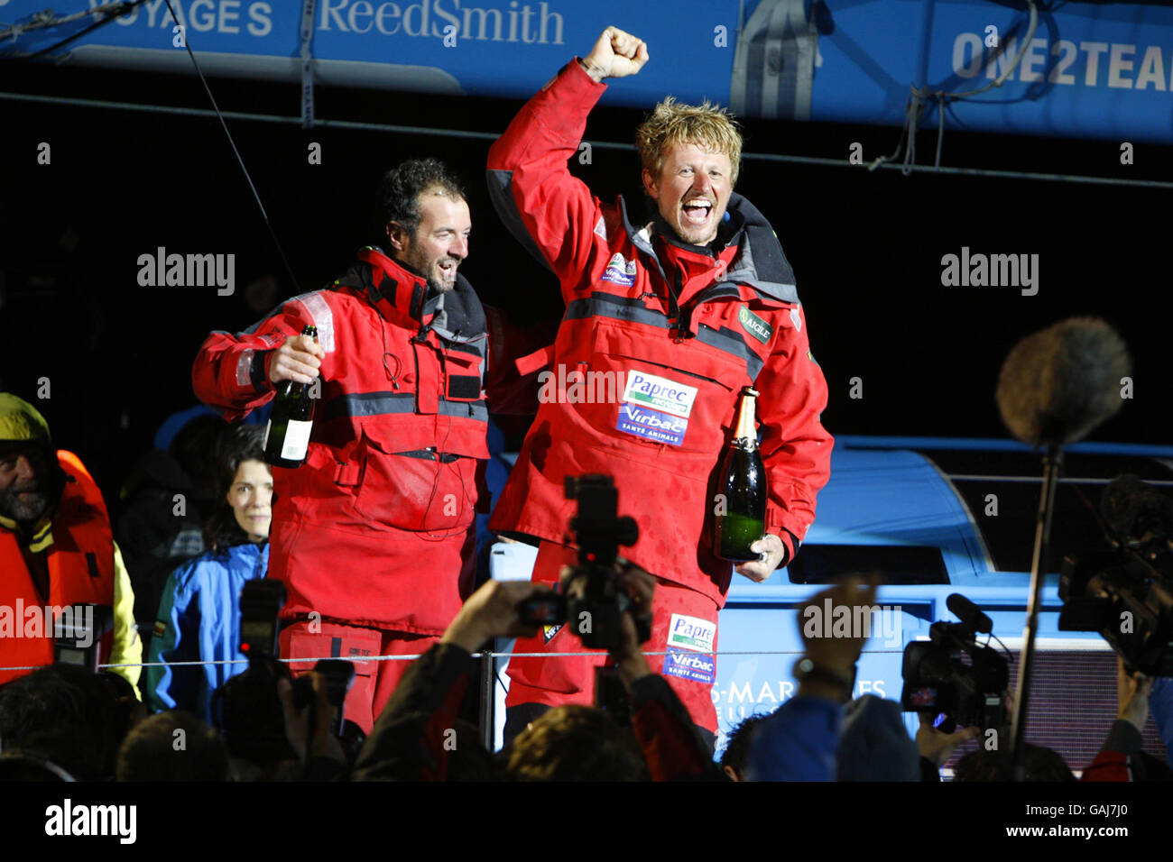 Irish sailor Damian Foxall (left) and his French team-mate Jean-Pierre ...
