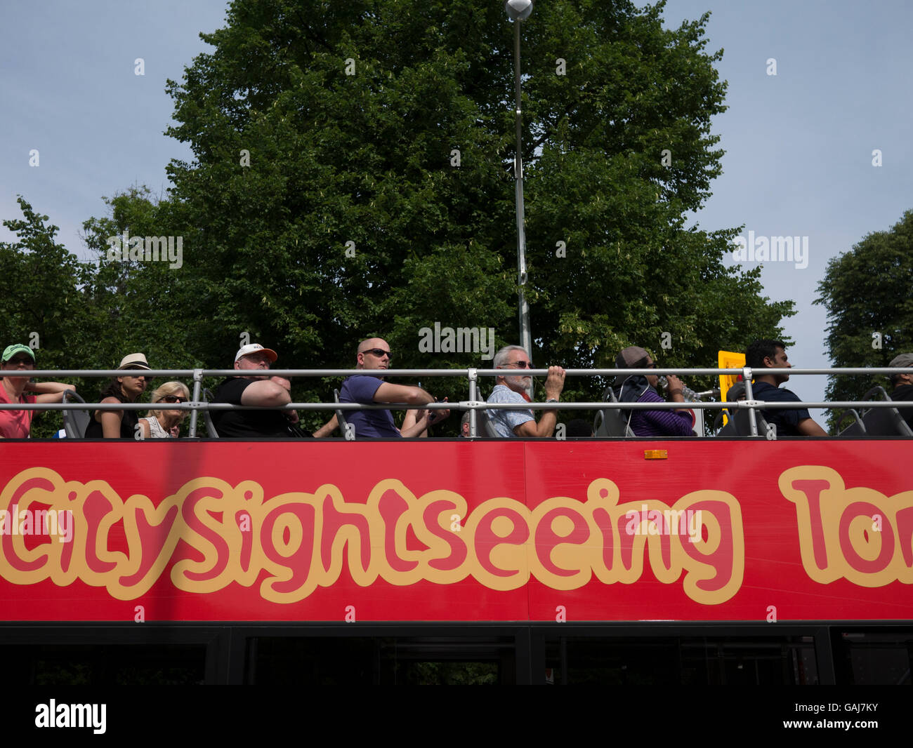 Tourists riding a double deck city sightseeing tour bus, Toronto ...