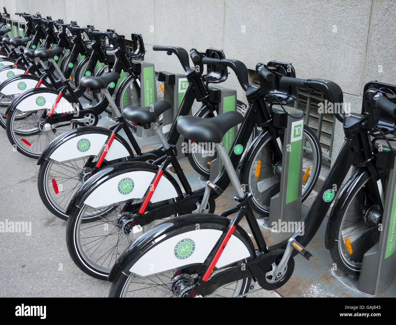 Bike share station with cycles docked and ready, Toronto Canada Stock ...