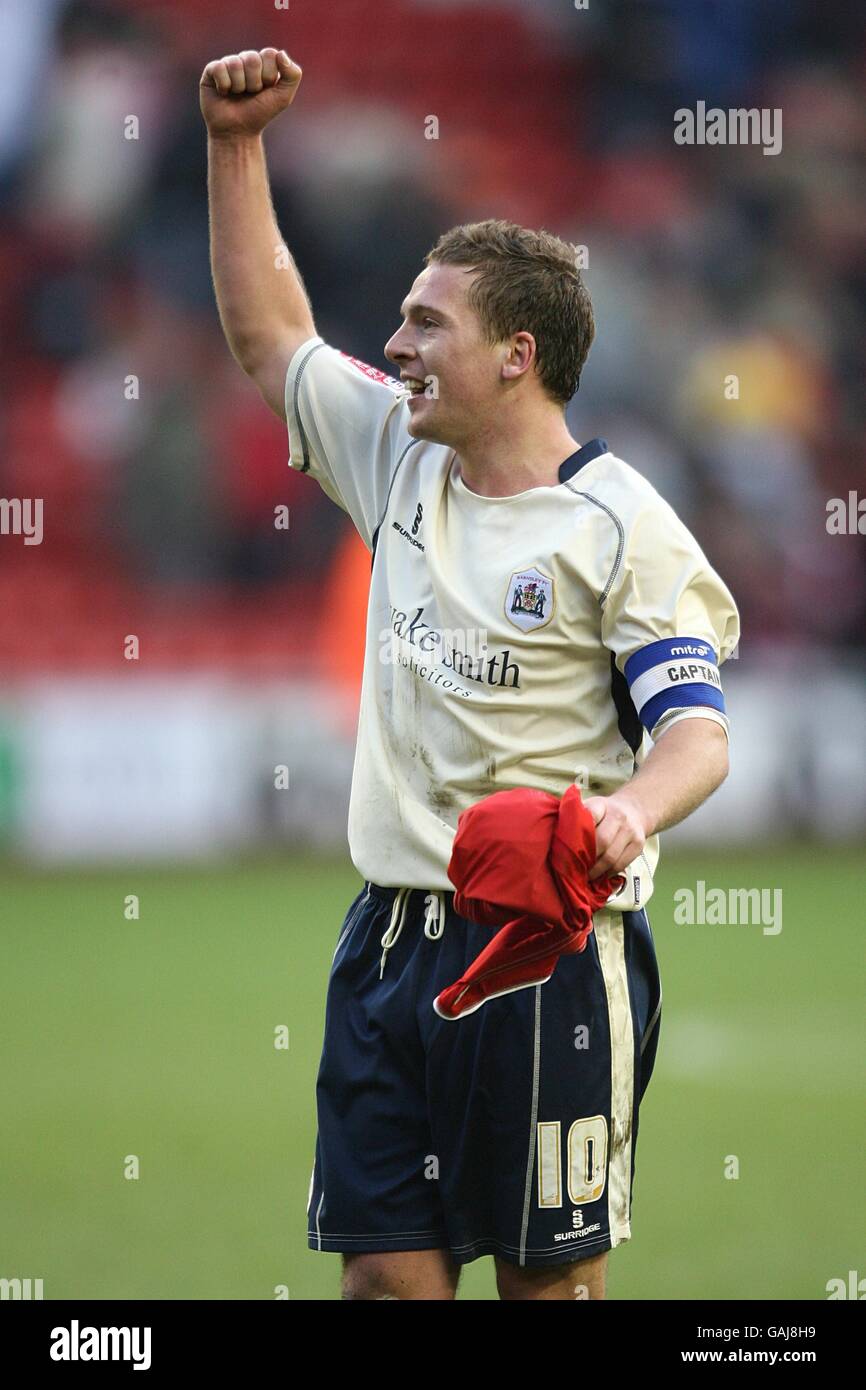 Barnsley's winning goalscorer and captain Brian Howard celebrates after ...