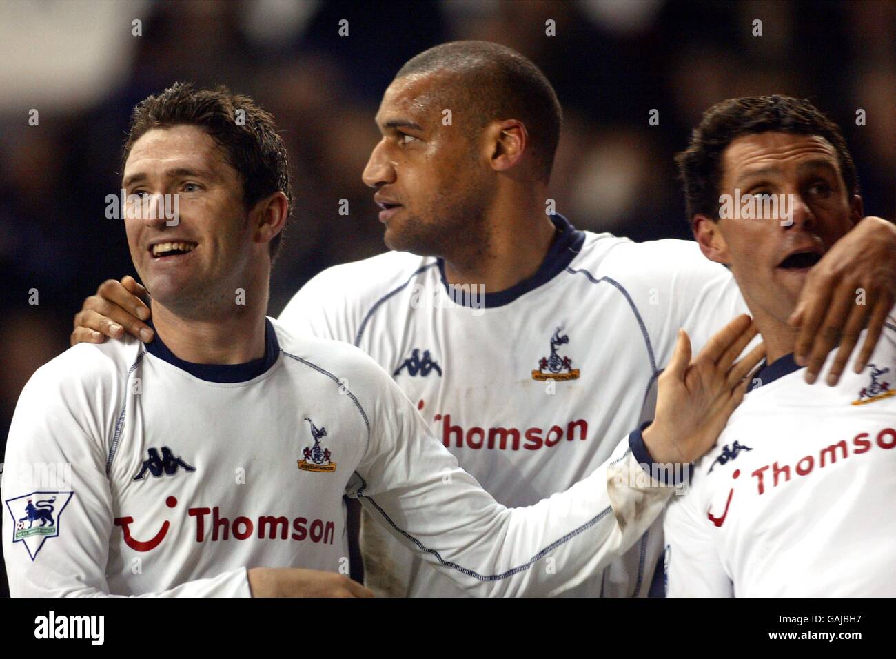 (L-R) Tottenham Hotspur's Robbie Keane, Dean Richards and goalscorer ...