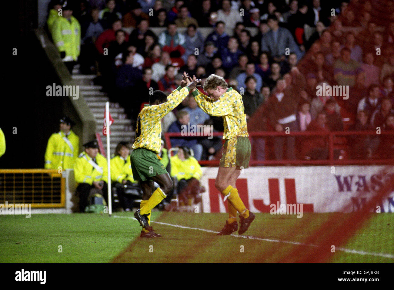 Norwich City's Ruel Fox (l) and Lee Power (r) celebrate after the third ...
