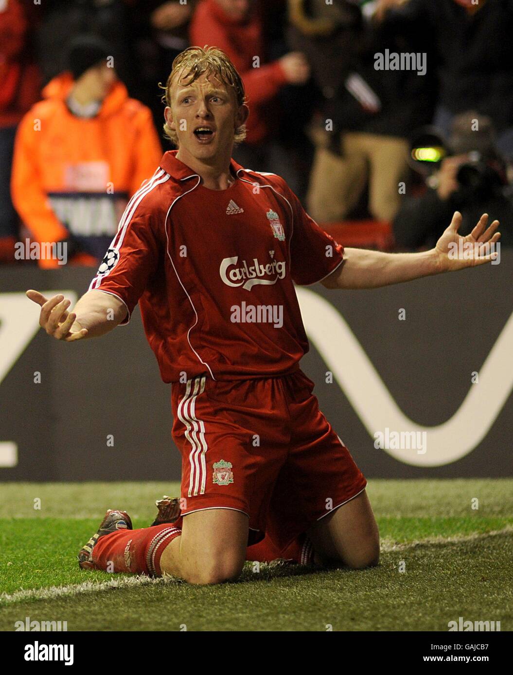Liverpools dirk kuyt celebrates scoring the opening goal hi-res stock ...