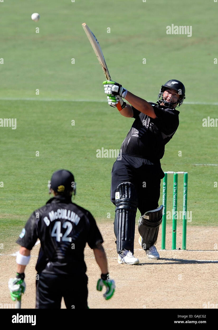 New Zealand's Jesse Ryder hits the ball for 6 runs during the Fourth ...