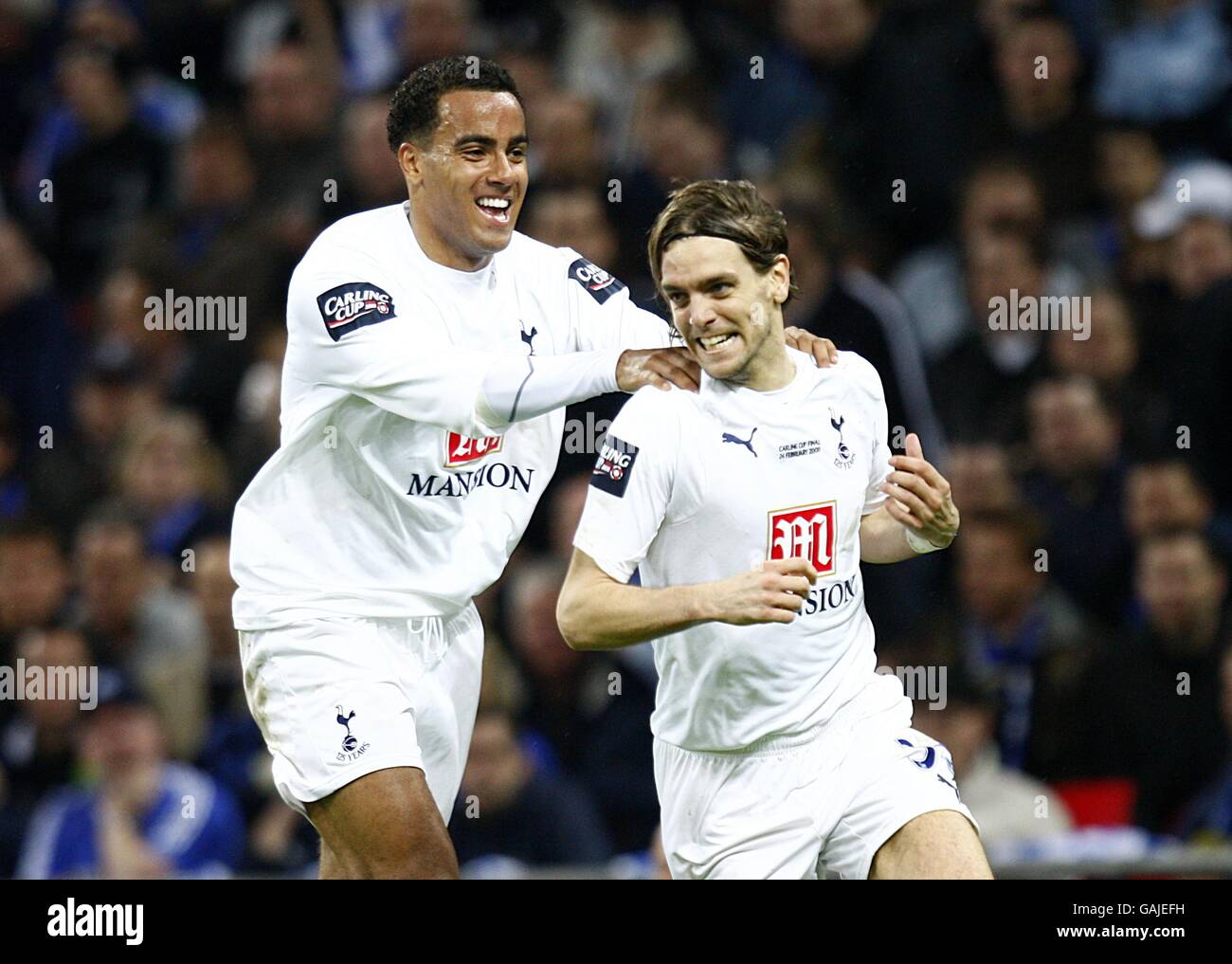 Tottenham Hotspur's Jonathan Woodgate celebrates scoring his sides ...