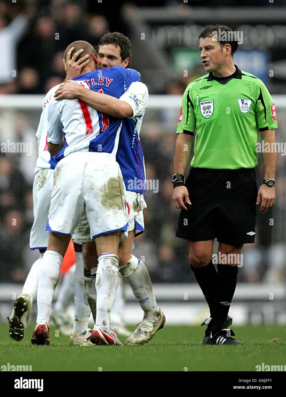 Blackburn Rovers' David Bentley celebrates scoring his sides third goal ...
