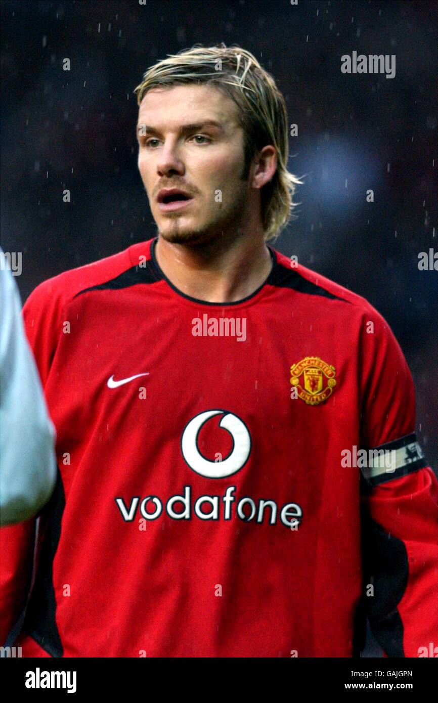 Manchester United's David Beckham has a haunted look during the game ...