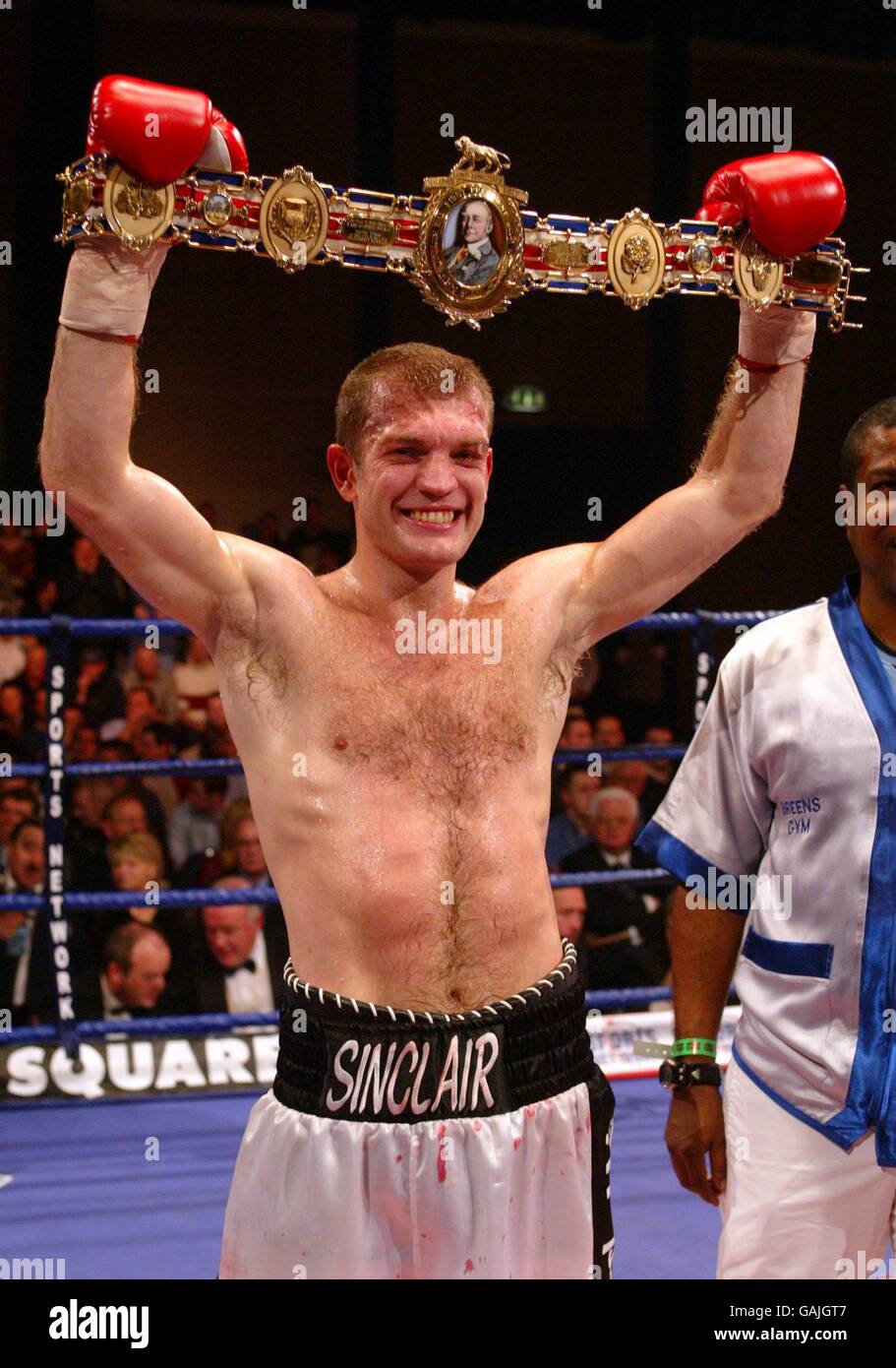 Neil Sinclair celebrates with the British Welterweight belt after his ...