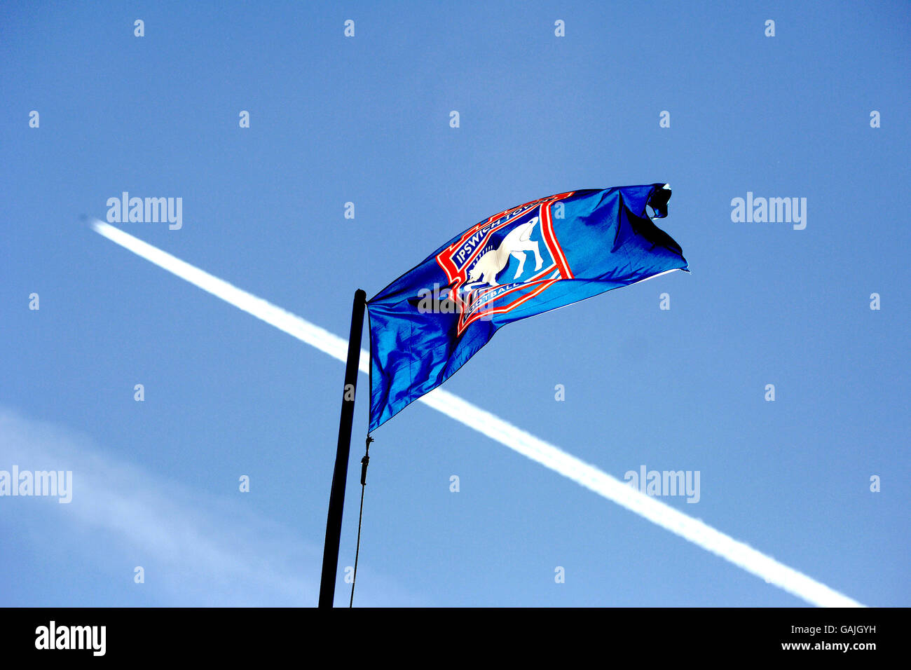 An ipswich town flag sits on top of portman road hi-res stock ...