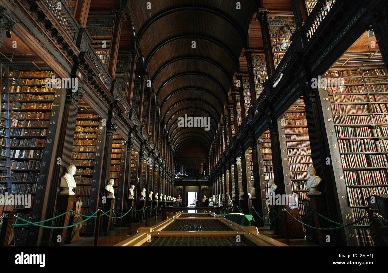 General view of The Long Room in Trinity College Library, Dublin Stock ...