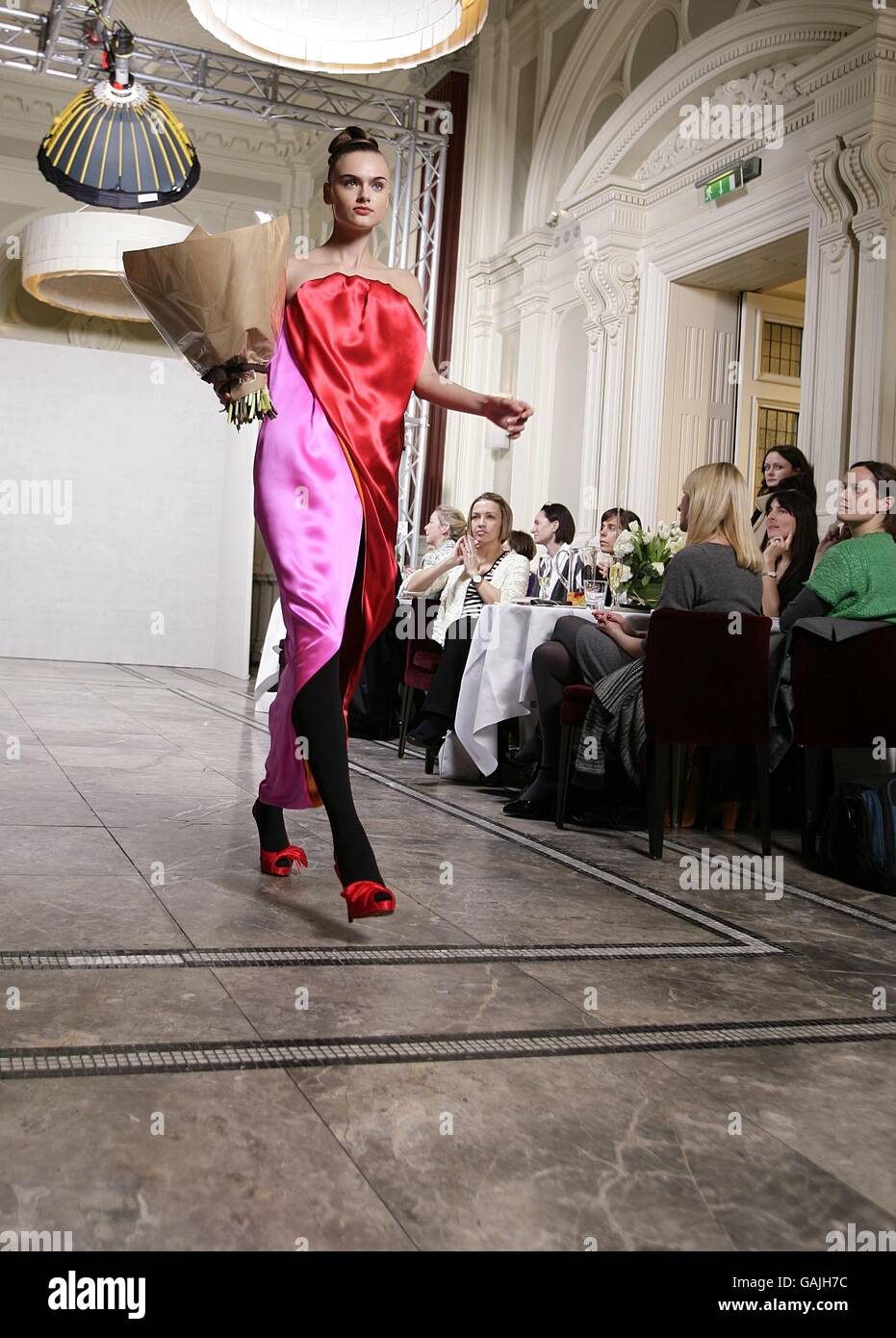 A model wears a creation by designer Roksanda Ilincic, during London ...