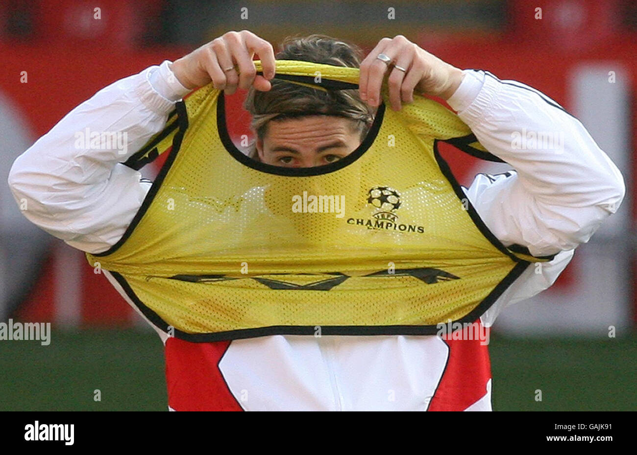 Liverpools fernando torres during a training session at anfield stadium ...