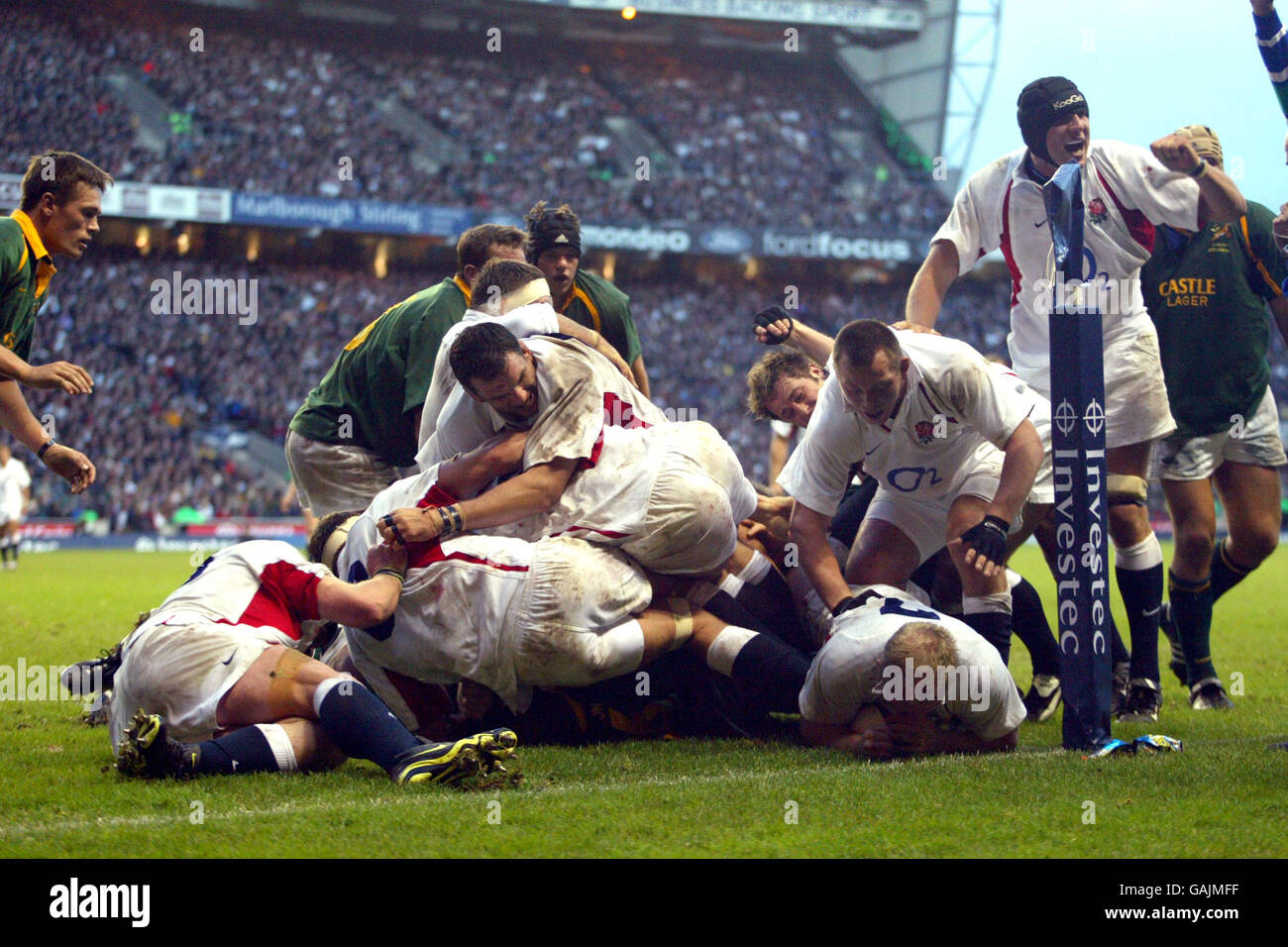Englands neil back scores in the corner against south africa hi-res ...