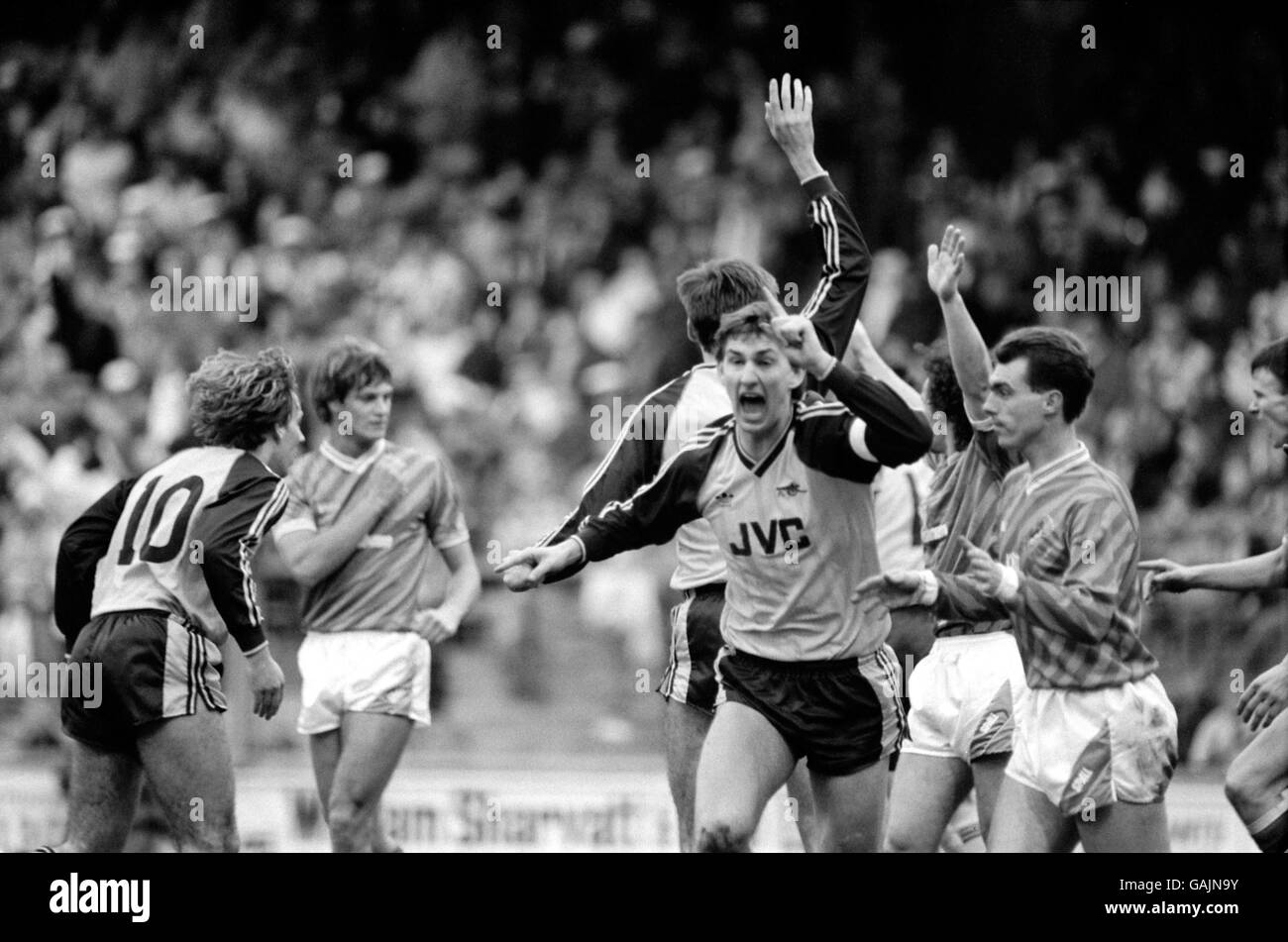 Celebration action goalmouth arms raised football hi-res stock ...